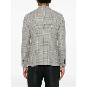Tagliatore Grey And Green Prince Of Wales Check Virgin Wool Blazer - Gray