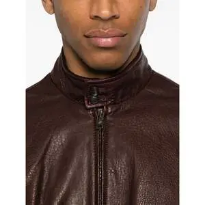 Tagliatore Lambskin Leather Bomber Jacket With High Neck - Brown