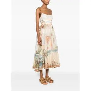 Zimmermann Linen Day Dress With Map Print