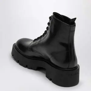 Prada Brushed Leather Lace-up Ankle Boots With Logo Detail