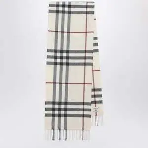Burberry Check Cashmere Scarf In Stone - Gray