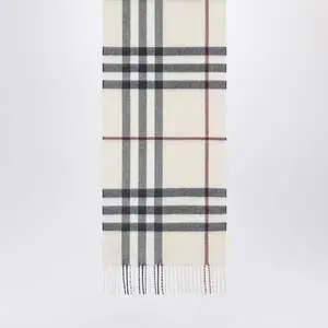 Burberry Check Cashmere Scarf In Stone - Gray