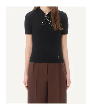 Valentino Garavani Vlogo Signature Knitted Top With Polka Dot Scarf Detail - Black