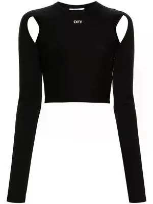 Off-White Scuba Jersey Cut-out Crop Top - Black