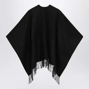 Burberry Reversible Wool Check Cape With Fringes - Black