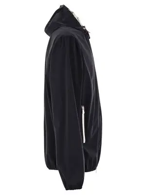Brunello Cucinelli Membranated Nylon Jacket With Logo And Hood - Blue