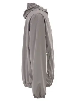 Brunello Cucinelli Membranated Nylon Jacket With Logo And Hood - Gray