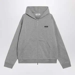 Miu Miu Grey Cotton Zip-up Hoodie - Gray