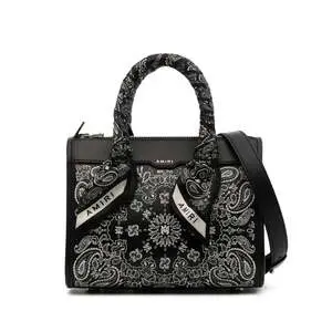 Amiri Leather Bandana Print Top Handle Bag - Black