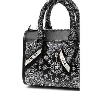Amiri Leather Bandana Print Top Handle Bag - Black