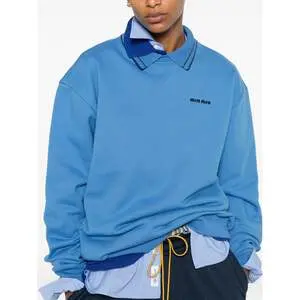 Miu Miu Cotton Sweatshirt With Logo Detail - Blue