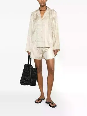TOTEME Monogram Print Silk Shorts - Neutrals