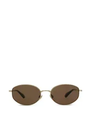 Burberry Oval Metal Sunglasses With Engraved Check Detail - Gold