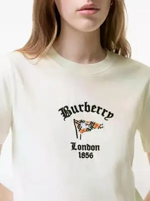 Burberry Embroidered Check Flag Cotton T-shirt - Neutrals