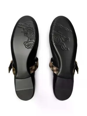 Burberry Check Strap Leather Ballerinas - Black