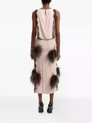 16Arlington Romina Feather-trim Midi Dress