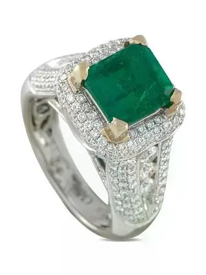 LB EXCLUSIVE Emerald And Diamond Ring In 18k White Gold - Silver