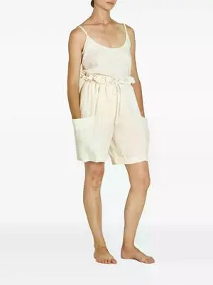 Black Crane Parachute Linen Shorts