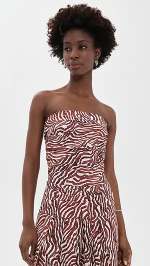 Proenza Schouler White Label Strapless Poplin Top - Rust/cream Multi