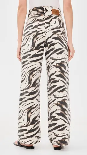 GANNI Zebra Print Denim Jeans - Egret