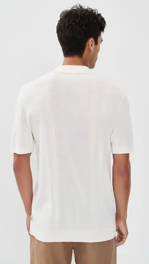 Onia Silk Blend Ribbed Knit Polo - Ivory