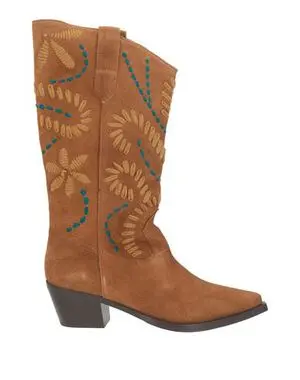 CORAL BLUE Suede Embroidered Cowboy Boots