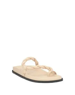 Elena Iachi Dark Leather Thong Sandals With Braided Detailing - Beige