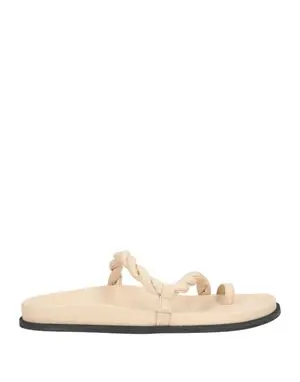Elena Iachi Dark Leather Thong Sandals With Braided Detailing - Beige
