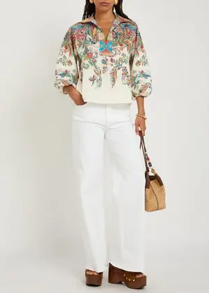 Etro Printed Balloon-sleeve Cotton-poplin Top - Multicoloured