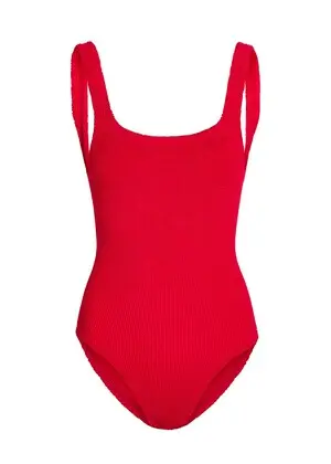 Hunza G Square-neck Crinkle Swimsuit - Red