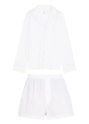 SKIMS Logo-embroidered Stretch-cotton Poplin Pyjama Set - White