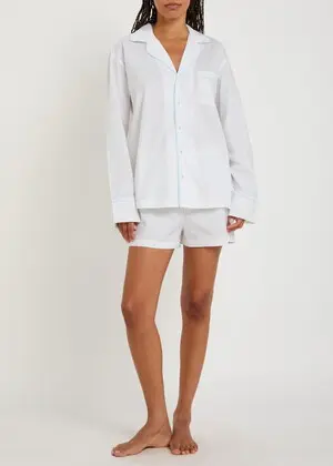 SKIMS Logo-embroidered Stretch-cotton Poplin Pyjama Set - White