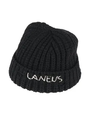 LANEUS Merino Wool Beanie With Embroidered Logo - Black