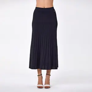 SMART AND JOY Long Pleated Cotton Knit Skirt