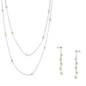 SPERO LONDON Dorica Sterling Silver Multi Bead Drop Earrings And Double Layer Necklace Set - Gray