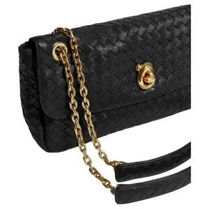 Bottega Veneta Madison Woven Lambskin Shoulder Bag - Black