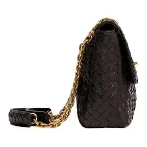 Bottega Veneta Madison Woven Lambskin Shoulder Bag - Espresso