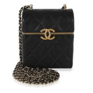 Chanel Quilted Lambskin Box Bag With Chain - Black