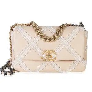 Chanel Calfskin Crochet 19 Flap Bag - Beige