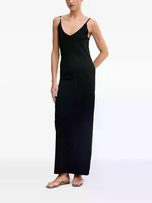 Guess Spaghetti Strap Maxi Dress With Logo Plaque - Black