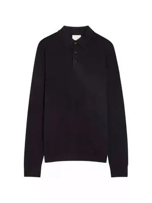ALLUDE Long-sleeve Knitted Polo Shirt - Black