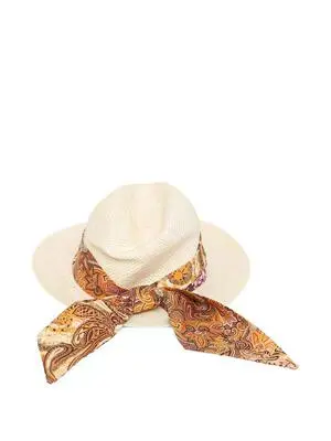 Liu Jo Paisley-print Straw Fedora Hat