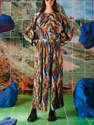 Henrik Vibskov Wavy Cubes Plissé Effect Palazzo Pants