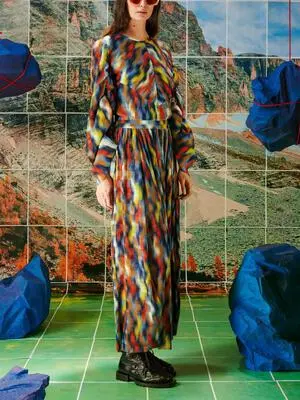 Henrik Vibskov Wavy Cubes Plissé Effect Palazzo Pants