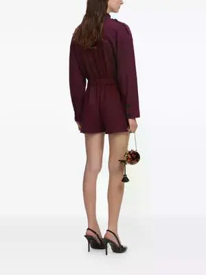 SELF-PORTRAIT Burgundy Tie-neck Mini Playsuit