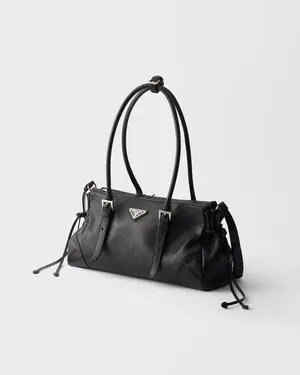 Prada Bonnie Medium Antiqued Leather Tote Bag - Black
