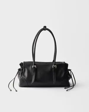 Prada Bonnie Medium Antiqued Leather Tote Bag - Black