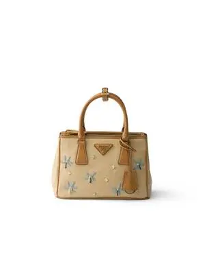 Prada Galleria Small Canvas And Leather Embroidered Bag - Neutral