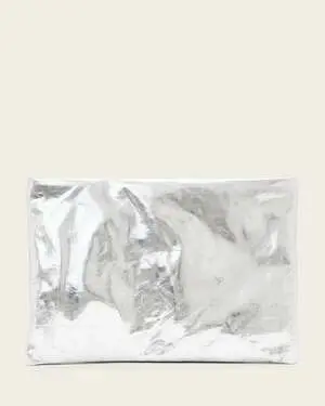 ALLSAINTS Bettina Oversized Metallic Leather Clutch