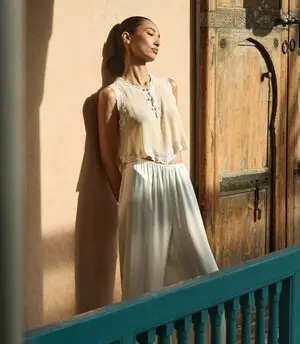 DÔEN Viola Lace Trimmed Silk Georgette Cropped Top